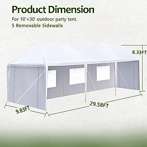 GLANZEND 10'x30' Outdoor Canopy Tent, Outdoor Party Tent Wedding Birthday Tents with 5 Removable Sidewalls, Gazebo w/Transparent Windows Outside Gazebo Event Tent for Garden Patio and Backyard, White