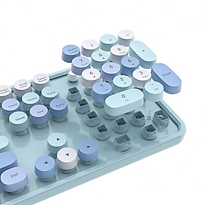 MoMoOne Wireless Computer Keyboards Mouse Combos Set, Colored Retro Round Keycaps, Colorful QWERTY Typewriter Full Size Keyboards, 2.4GHz USB Receiver Connection(Blue-Colorful)