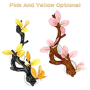 kathson Reptile Corner Branch, Lizard Climb Branches Decor Terrarium Plant Decoration with Suction Cup Reptile Tank Plant Ornament for Bearded Dragons Gecko Snake Spider Frog Climbing (Yellow)