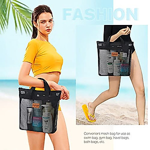 KPX Shower Caddy Mesh Tote Bag, Mesh Shower Bag, Quick Dry Toiletry Bath Bag Portable, Hanging Bath Organizer for College Dorm,Beach, Gym, Swimming, Yoga and Travel (1pcs, Black)