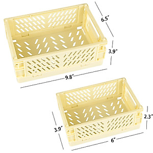 Tixill 2-Pack Mini Foldable Plastic Baskets for Organizing and Storage, Collapsible Storage Crate for Home Kitchen Bedroom Bathroom Office (5.9x3.8x2.2, Yellow)