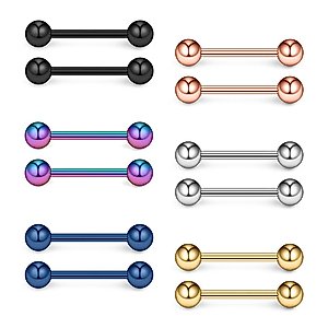 Ruifan Mix Color 316L Stainless Steel Nipple Shield Barbell Ring Bar Body Piercing 16G 16mm 12PCS