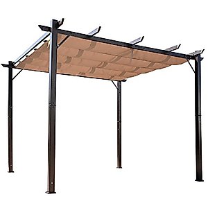 Outsunny 10' x 10' Outdoor Retractable Pergola Canopy, Aluminum Patio Pergola, Backyard Shade Shelter for Porch Party, Garden, Grill Gazebo - Brown