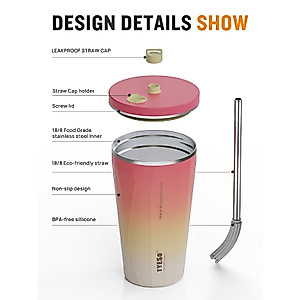 Youwoo Dazzle Stainless Steel Tumbler with Rubber metal straw Reusable Insulated Stainless Steel for Home, Travle, Office or Car,BPA-Free, simple modern tumbler, Gifts for Women Men, 20 oz Earth Grey