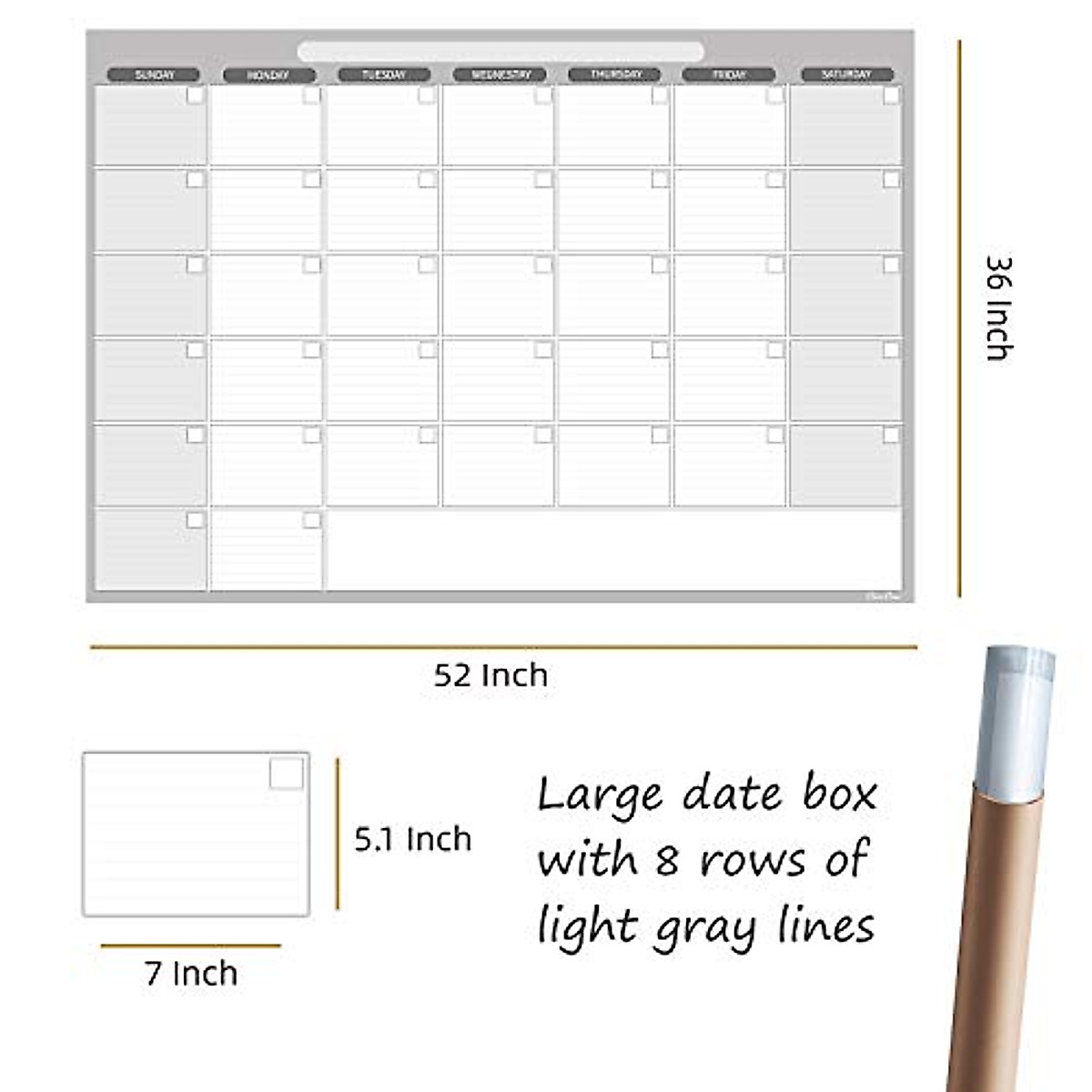 Dry Erase Wall Calendar - 52" x 36" X Large Undated Monthly Planner for Home, Office, School - Reusable Jumbo Laminated Task Organizer