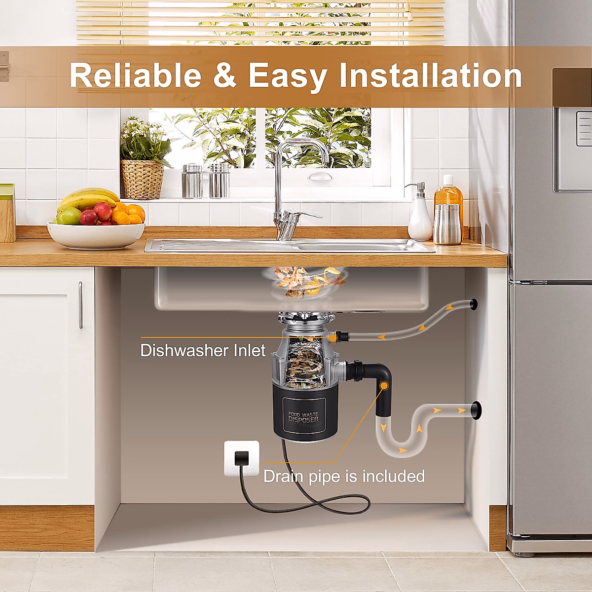 Trifecte Garbage Disposals with Power Cord, Coutinuous Feed Food Waste Disposal with Sound Reduction (EM 200)