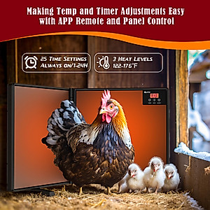 Chicken Coop Heater for Winter with Remote Control, 180W Foldable Radiant Heaters for Chicken Coop,30''x12'' Large Panel Chicken Coop Accessories with Adjustable Timer and Temp,Safer Than Brooder Lamp