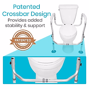 Vive Toilet Safety Rail Frame - Grab Bars for Bathroom - Fall Prevention - Adjustable Non Slip for Adults, Seniors, Elderly, Disabled, Handicapped - Padded Handle Support - Medical Device for Home Use