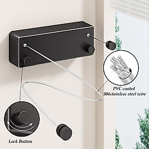 Danpoo Retractable Clothesline Outdoor/Indoor, Double Lines for Hanging Clothes with 13.8 Ft Steel Wire, Heavy Duty Clothing Line Wall Mounted, Black