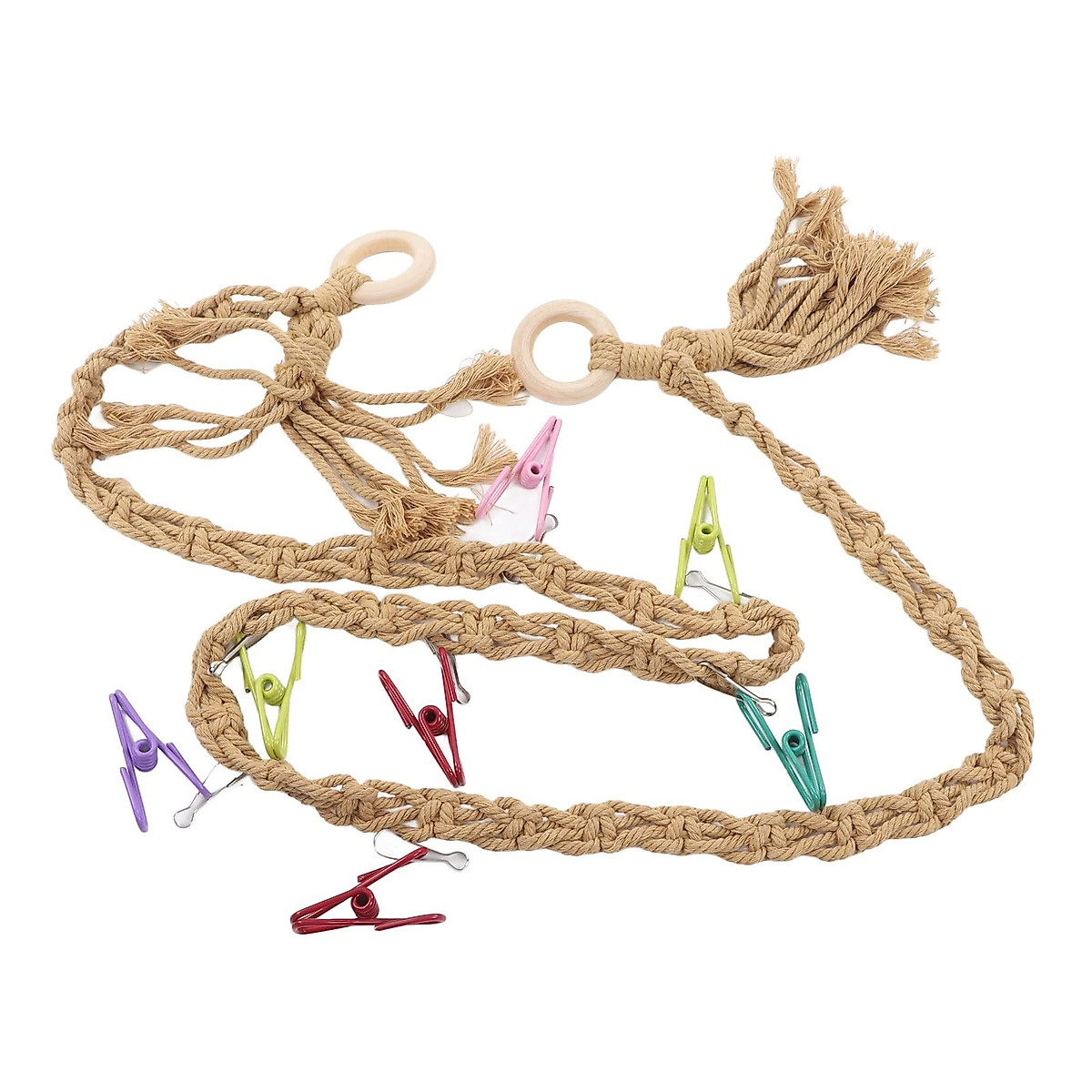 Cotton Boho Macrame Stuffed Animal Hanging Chain- Strong Toy Organizer Storage Chain 59" Handmade Plush Toys Hanging Chain with 15 Metal Clips & 2 Hook Wall Toy Storage Chain Decor for Toys Hats