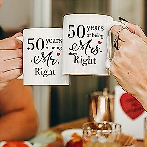 Dnuiyses 50 Years of Being Mr. Right & Mrs. Always, 50th Anniversary Wedding Engagement Gifts for Couples Husband Wife Parents Grandparents, 50th Mug Gifts Set of 2-112