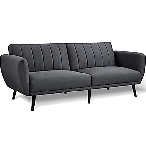 Yaheetech Ergonomic Sofa Bed Foldable Convertible Sleeper Bed Couches Versatile Sofa with Sturdy Wooden Legs Ribbed-Tufted Convertible Sofa Bed Gray