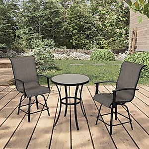 Grand patio 3 Piece Counter Height Patio Bar Set, Modern Round Bar Table and Swivel Bar Stools for Outdoor Kitchen Bistro Small Space Restaurant (Coffee, 3PC)