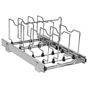 BBLHOME Pan and Pot Lid Pull Out Organizer,Cabinet Under Sliding Shelf with Adjustable Dividers,Cookware Organizer Rack for Kitchen,Pantry,11" W x 21" D x 9" H with Water Tray,Chrome