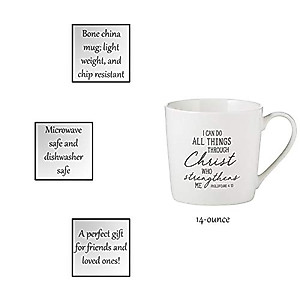 Creative Brands Faithworks - Inspirational White Bone China Café Mug/Cup, 14-Ounce, I Can Do All Things - Scripture