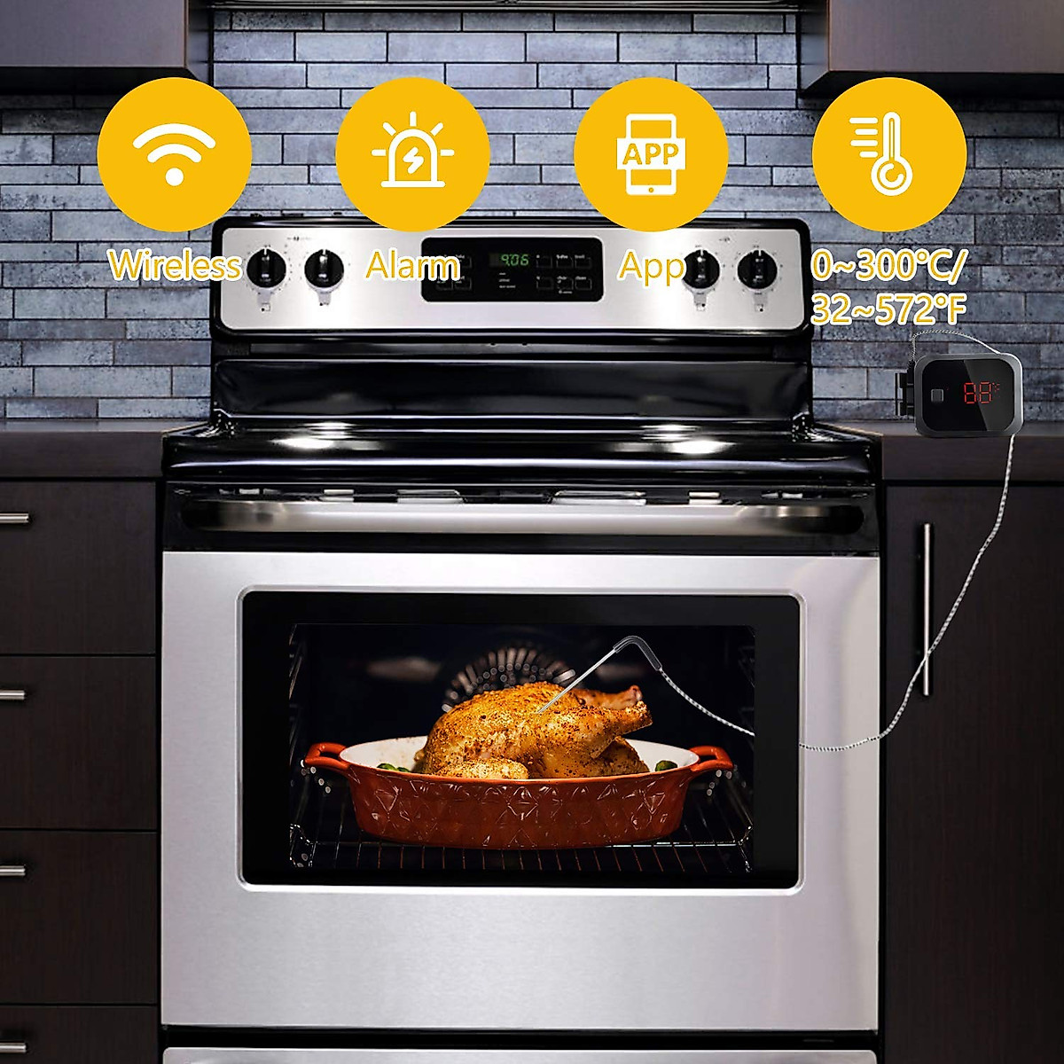 Inkbird IBT-2X Digital Remote Wireless BBQ Grill Bluetooth Oven Smoker Thermometer,150 Ft Wireless Cooking Meat Thermometer with Timer and Alarm,Dual Probes