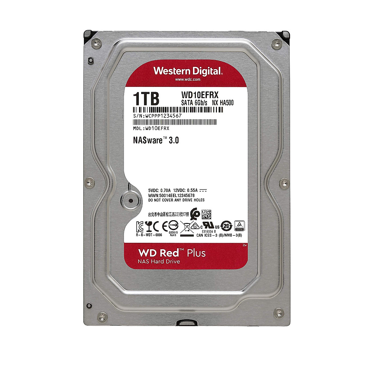Western Digital 1TB WD Red Plus NAS Internal Hard Drive HDD - 5400 RPM, SATA 6 Gb/s, CMR, 64 MB Cache, 3.5" - WD10EFRX