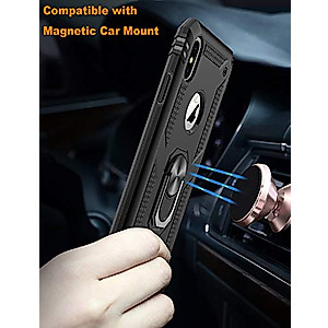 LUMARKE iPhone X Case,iPhone Xs Case with Glass Screen Protector,Military Grade 16ft. Drop Tested Cover with Magnetic Kickstand Protective Phone Case for iPhone Xs/iPhone X Black