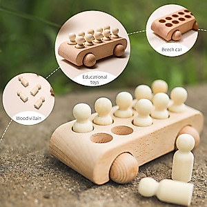 10 Wooden Figures in The Car - Wooden Toys Unfinished Wooden Peg Dolls People Figures Shape Preschool Learning Educational Toys Montessori Toys Pretend Play for Toddler