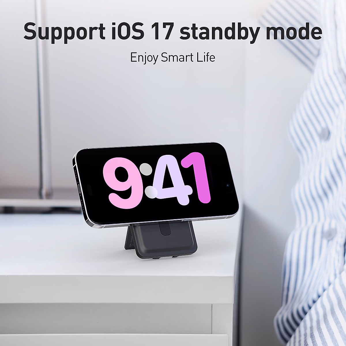 iWALK MAG-X Magnetic Wireless Power Bank with Stand, 5000mAh Portable Charger with USB-C Port & LED Display, Ergonomic Grip Design Battery Pack Compatible with iPhone 15/14/13/12 Series,For iOS17 Mode