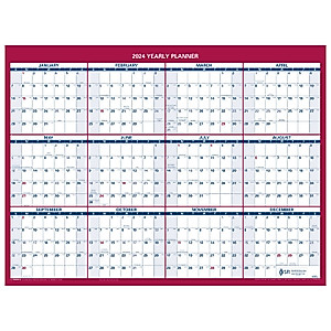 AT-A-GLANCE 2024 Erasable Calendar, Dry Erase Wall Planner, 12" x 16", Small, Vertical/Horizontal, Reversible, Compact (PM330B2824)