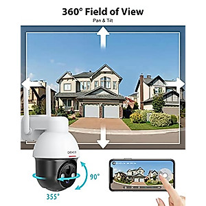 DEKCO Solar Security Camera Wireless Outdoor, 2K Night Vision with Spotlight, Pan Tilt 360° View, 2.4Ghz WiFi, 2-Way Talk, Human Detection, Cloud/SD Video Surveillance DC9E