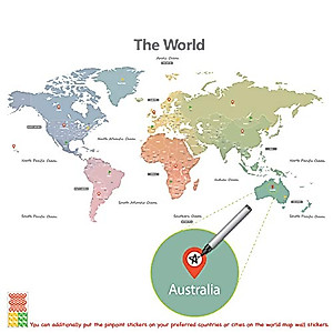 DECOWALL DLT-1809 Modern Pastel Tones World Map Kids Wall Stickers Wall Decals Peel and Stick Removable Wall Stickers for Kids Nursery Bedroom Living Room (XLarge) d?cor