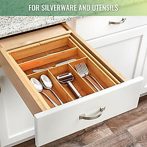 Sanduby Kitchen Drawer Organizer, Expandable Silverware Organizer and Silverware Tray for Drawer, Large Bamboo Drawer Organizer Kitchen Utensil Organizer, 13"-23" Wide Cutlery Organizer in Drawer