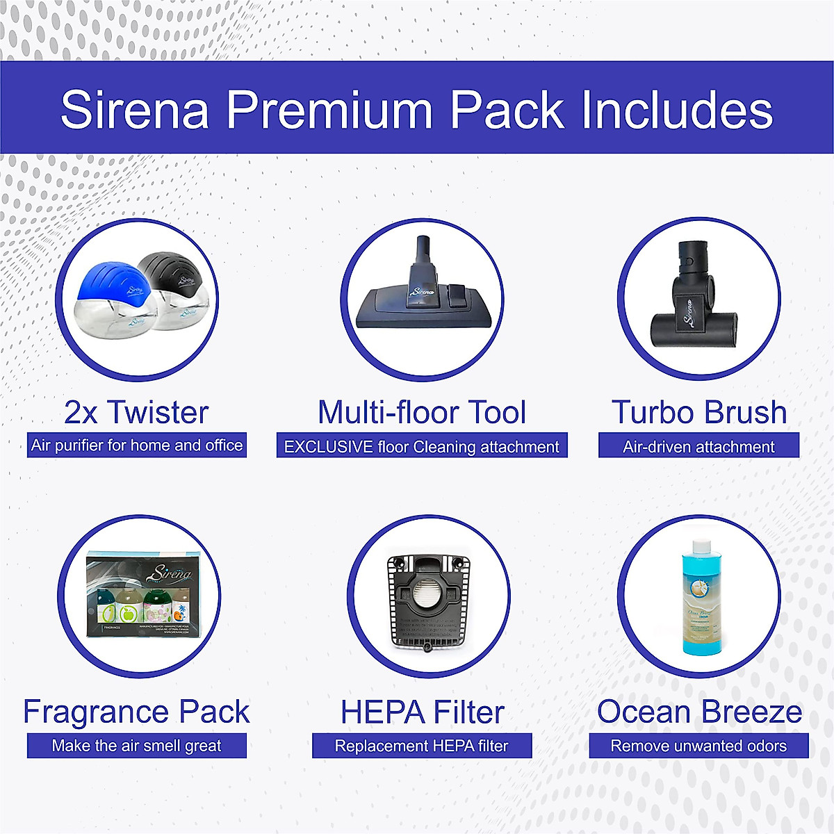 Sirena Bagless Vacuum Cleaner Premium Pack - Water Filtration Vacuum - Bonus 2 Twister Air Purifier, HEPA Filter and Turbo Brush - Wet Dry Vacuum - Hardwood Floor Sweeper and Pet Hair Cleaner