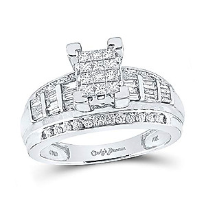 10kt White Gold Princess Diamond Cluster Bridal Wedding Engagement Ring 7/8 Cttw