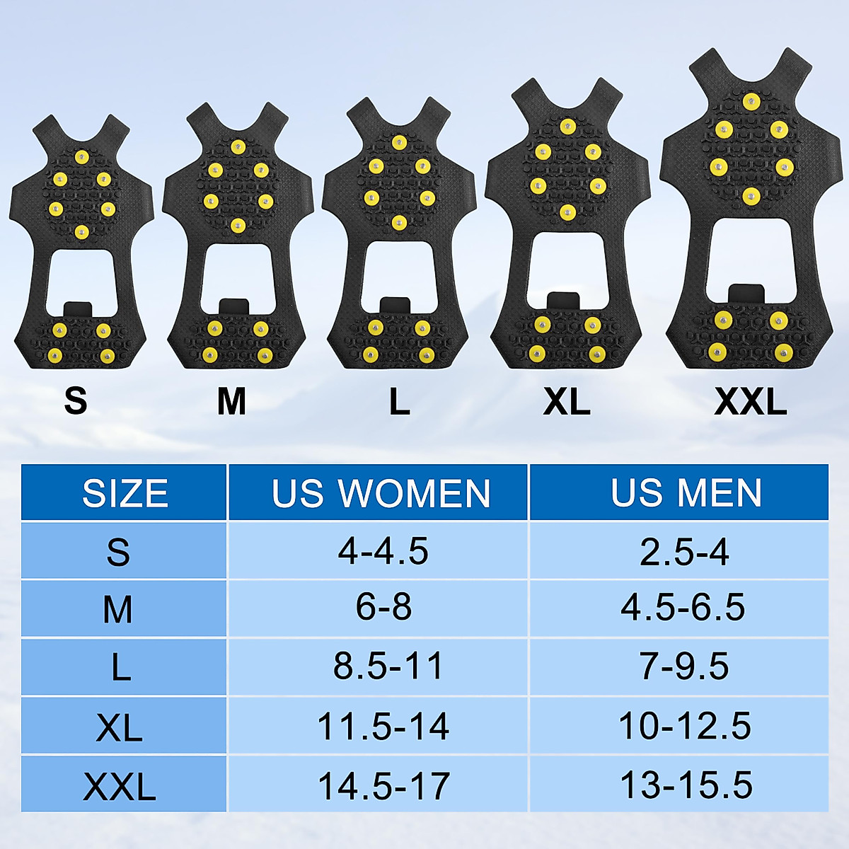 Ice Cleats Snow Traction Cleats, 10-Studs Walk Traction Cleats Crampons for Walking on Snow and Ice Anti Slip Rubber Walking Cleats Slip-on Stretch Footwear for Women Men Kids (Size XXL)