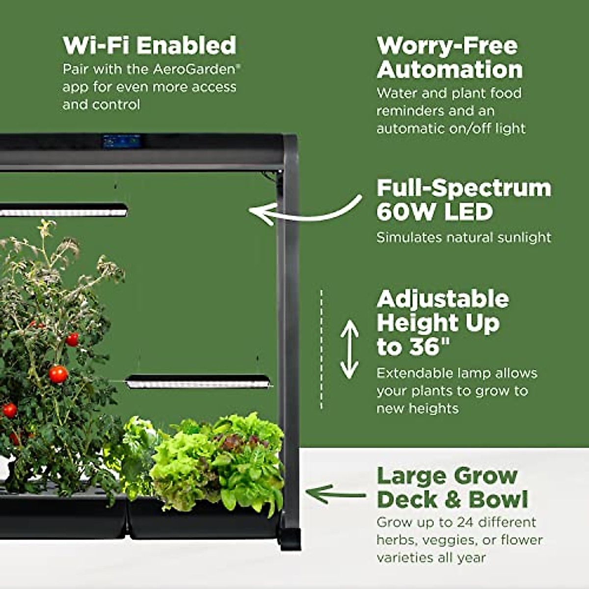 AeroGarden Farm 24XL with Salad Bar Seed Pod Kit - Indoor Garden with LED Grow Light, Black