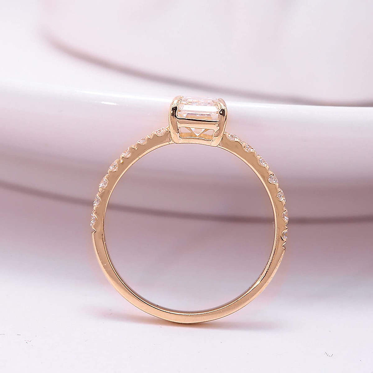 WSX Gold 1ct Diamond Engagement Ring Emerald Cut for Women Solitaire Wedding Ring Bridal Set for Her 4 Prongs Personalized Color D, SI