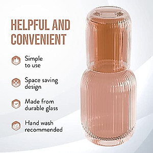 American Atelier Bedside Water Carafe with Tumbler | 28-Ounce Pitcher and Matching Drinking Glass | Use Cup as a Lid for Carafe | For Guest Room, Nightstand, Office, or Gift (Blush)