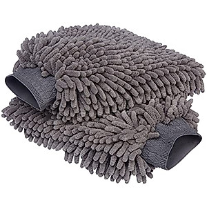 Amazon Basics Deluxe Microfiber Car Wash Drying Mitts, 2 Pack, Gray, 10.44" L x 9.06" W