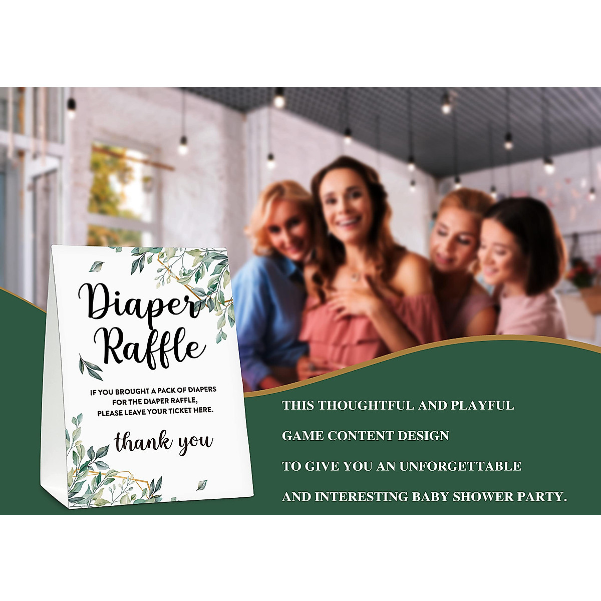 Gihyan Diaper Raffle Baby Shower Game Set(1 Standing Sign + 50 Guessing Cards), Greenery Diaper Raffle Tickets for Baby Shower, Gold Foil Baby Shower Party Favor Decor - A04