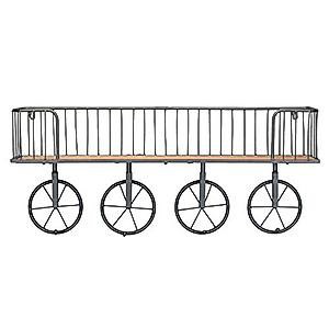 PIBM Stylish Simplicity Shelf Wall Mounted Floating Rack Shelves Iron Art Solid Wood Hook up Living Room Bedroom Bookshelf Multifunction, Black , 80x16x36cm
