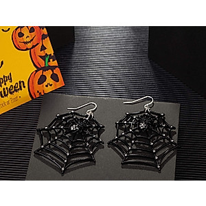 1 Pair Big Spider Web Earrings for Women Black Spider Rhinestone Dangle Drop Earrings Halloween Party Costume Accessories Jewelry Birthday Gifts
