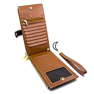 ANDOILT Wallets for Women Genuine Leather Wallet RFID Blocking Bifold Multi Card Case Purse with Zipper Pocket Cell Phone Handbag Brown