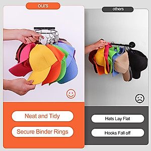 HOUSE AGAIN Hat Rack for Wall 2 Packs Hat Organizer and Storage for 20 Baseball Caps, Metal Hats Holder Wall-Mounted with 20 Stainless Steel Clips, Fits All Caps, for Men&Women