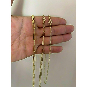 HarlemBling Solid 925 Sterling Silver - 14k Gold Plated - Elongated Rolo Paperclip Necklace - 2.5mm 3mm 4mm - 16-24" - Very In Fashion Ladies Chain - MADE IN ITALY (16, 4mm)