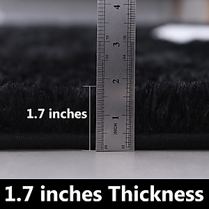 FJZFING Black Round Rug Ultra-Soft Plush Modern 5x5 Circle Area Rug for Kid's Bedroom, Fluffy Shag Circular Rug for Nursery Room, Non-Slip Home Decor Cute Black Carpet for Teen's Room