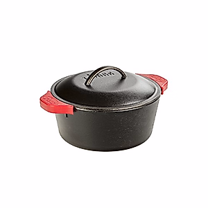 Lodge L8DOL3HH41PLT Cast Iron Dutch Oven with Handle Holders, 5 quart, Black/Red