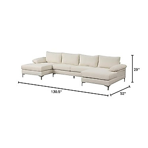Casa Andrea Milano Modern Large BOUCLÉ U-Shape Sectional Sofa, Luxury Couch with Extra Wide Chaise Lounge, Couch for Living Room Apartment Lounge, Cream Boucle
