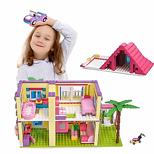 Finebely Dream Girls Friends House Building Set, Villa House Building Blocks Kit Included 4 Mini Toy Figures, a Buildable Car, Swing, for Girls Kids Aged 8 Years and Up, 892 PCS