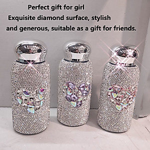 Thermos Cup Travel Mug Bling Rhinestone Shinning Water Bottle Stainless Steel Diamond Flask Vacuum Bottle for Christmas Birthday Valentine's Day Birthday Gift,Purple