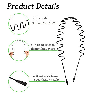 LERNOU Metal Men Headbands Women Hair Bands, Unisex Black Wavy,Spring And Summer Outdoor Sports Headbands, Fashion Simple Elastic Hair Accessories (6pcs)