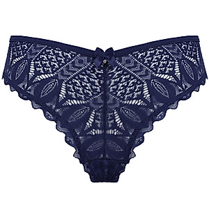Avidlove Women‘s Cheeky Underwear Floral Lace Panties Criss Cross Bikini Panties Dark Blue M