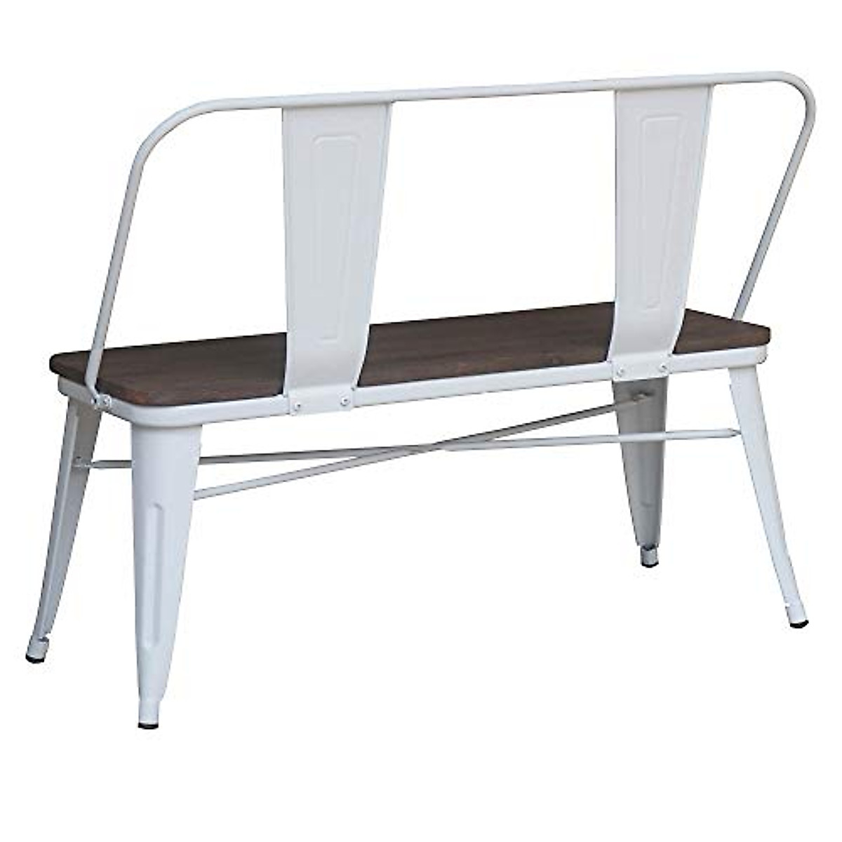 Whi Rustic Industrial Metal & Solid Wood Back in White Bench