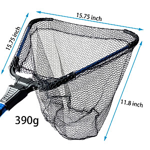 YHC Freshwater Saltwater Fishing Floating Fishing Net Extra Strong Foldable Fishing Net Rubber Coated Fish Landing Net Blue